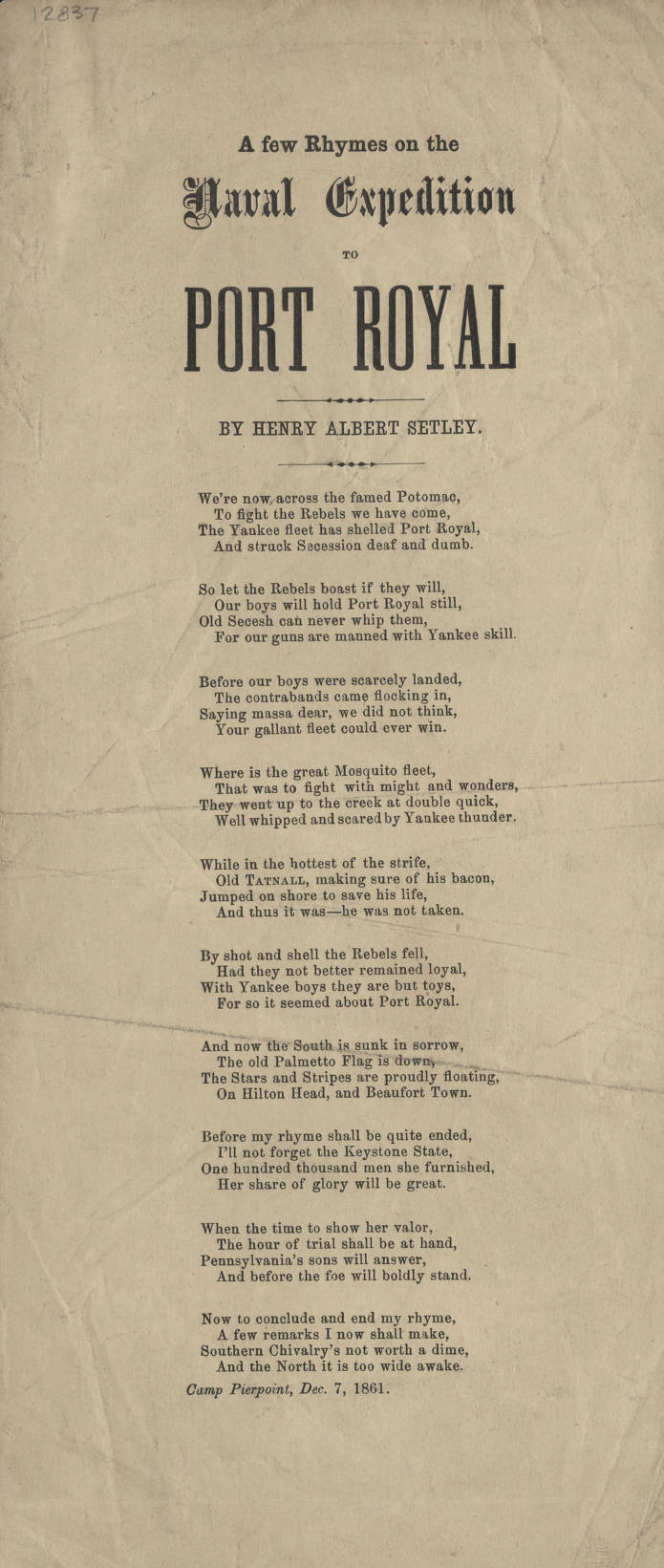 Few Rhymes on the Naval Expedition to Port Royal - South Carolina ...